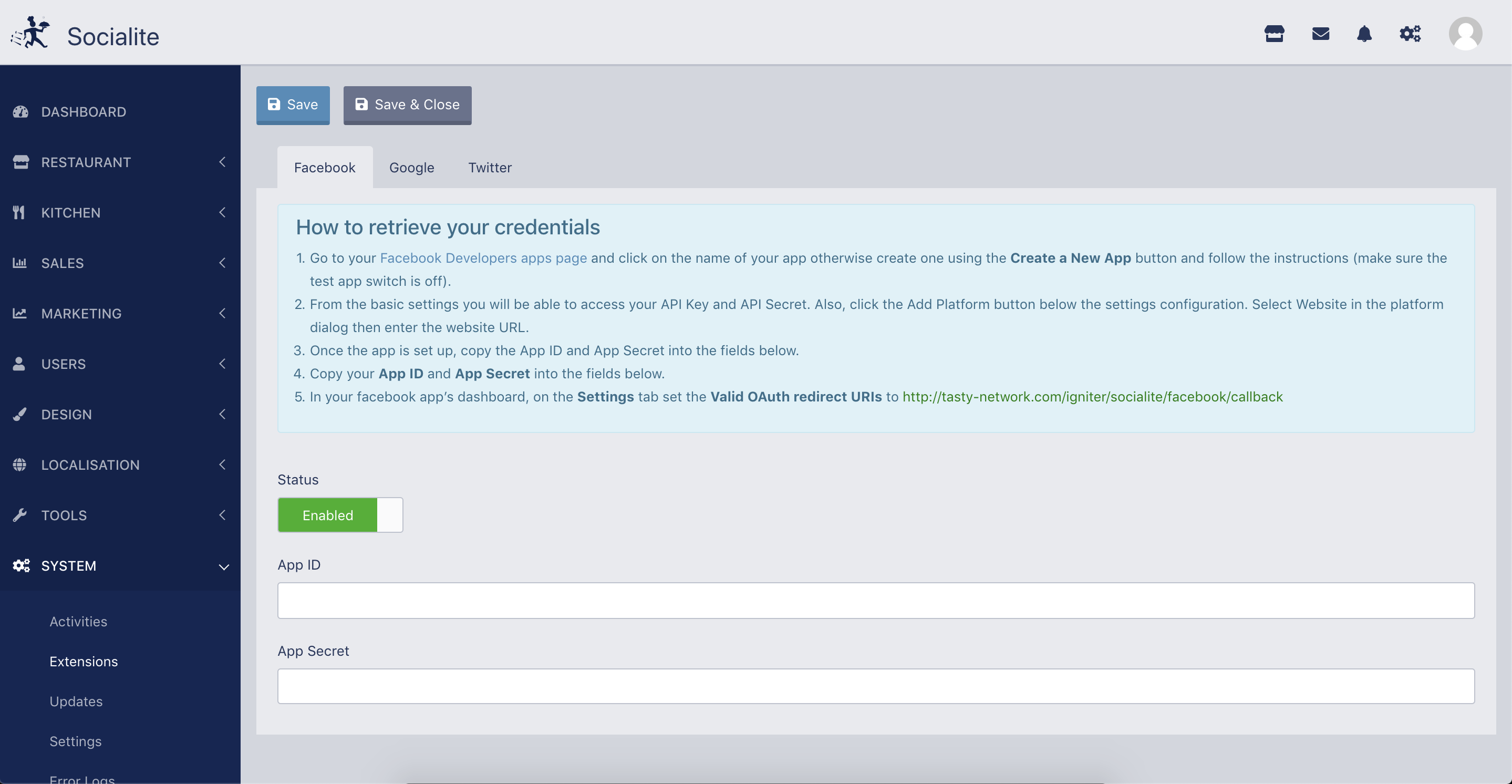 Socialite - Extensions - TastyIgniter Marketplace